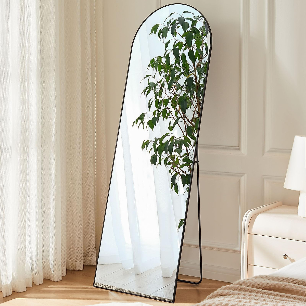 Sweetcrispy Arched Full Length Mirror 59"x16" Full Body Floor Mirror Standing Hanging or Leaning Wall, Arch Wall Mirror with Stand Aluminum Alloy Thin Frame for Bedroom Cloakroom,Gold