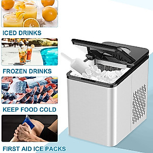 SOOPYK Counter top Ice Maker Machine with Self-Cleaning | 27 lbs in 24 hrs | 9 Ice Cubes Per 5-7 Mins | Portable Ice Maker Cube | Compact Automatic Ice Maker | Ice Scoop and Basket, Stainless Steel