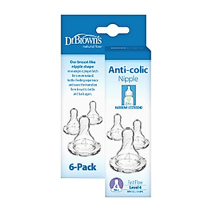 Dr. Brown’s Natural Flow® Level 4 Narrow Baby Bottle Silicone Nipple, Fast Flow, 9m+, 100% Silicone Bottle Nipple, 6 Pack