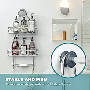 GeekDigg 3 Tier Hanging Shower Caddy, Shower Caddy Basket over Shower Head with Suction Cups, Hooks, Bathroom Caddies, Rustproof Stainless Steel, Silver