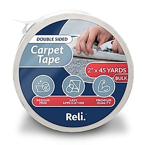 Reli. Carpet Tape | 2" x 45 Yards (Bulk Value) | Double Sided Carpet Tape for Hardwood Floors | Heavy Duty Keeps Rug in Place | Indoor/Outdoor Rug Tape for Area Rug, Laminate | Rug Gripper | White