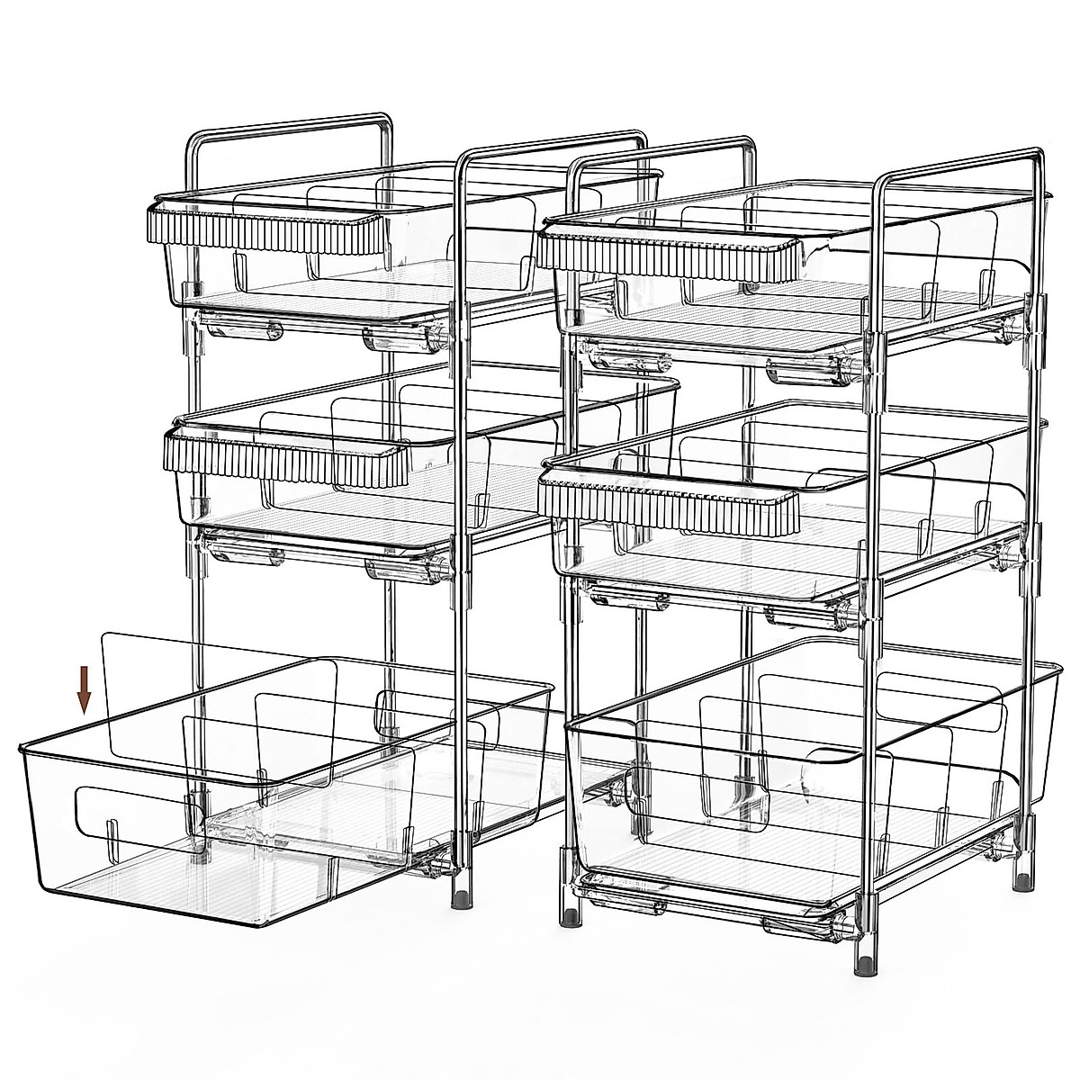 FEIMADA Under Sink Organizers and Storage 2 Packs, 3 Tier Bathroom Organizer Clear Pull out Cabinet Organizer for Bathroom Storage Kitchen Pantry Storage, Medicine Cabinet Organizer with Dividers