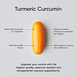 Sports Research Turmeric Curcumin C3 Complex 500 mg, Enhanced with Black Pepper and Organic Coconut Oil for Better Absorption; Non-GMO and Gluten Free - Standardized 95% Curcuminoids (120 Softgels)