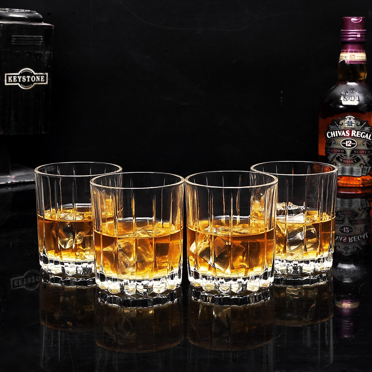 KANARS Crystal Whiskey Glasses, Set of 4 Premium Rocks Glasses in Elegant Gift Box, 10 Oz Old Fashioned Glass Tumblers for Bourbon, Scotch Whisky, Cocktails, Cognac, Liquor Drinking