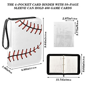 Baseball Softball Laces Card Binder 400 Pockets Trading Card Storage Binder Album with Sleeves Zipper Card Collection Holder Folder for Girls Boys