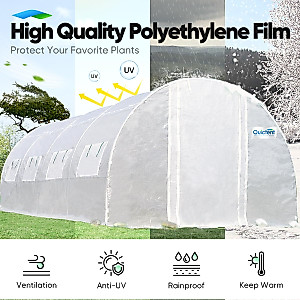 Quictent Upgraded 20x10x6.6 FT Large Walk-in Greenhouse for Outdoors, Heavy Duty High Tunnel Green House w/ PE Cover 2 Zipper Screen Doors Galvanized Steel Frame Garden Plant Hot House 20 Stakes White