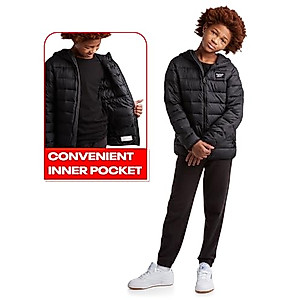 Reebok Boys’ Jacket – Water Resistant Midweight Quilted Puffer Coat – Insulated Outerwear Down Coat for Boys (4-20), Size 10-12, Black