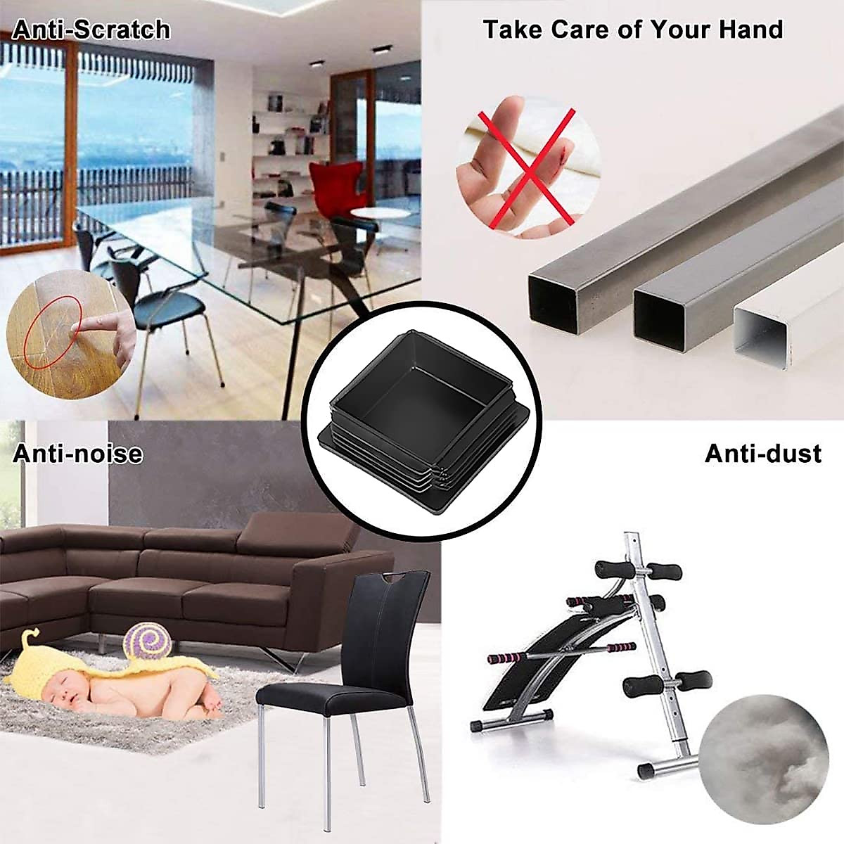 2 Inch Square Tubing Plastic Plugs End Cap Fence Post Pipe Cover Tube Chair Glide Insert Finishing Plug 10 Pieces