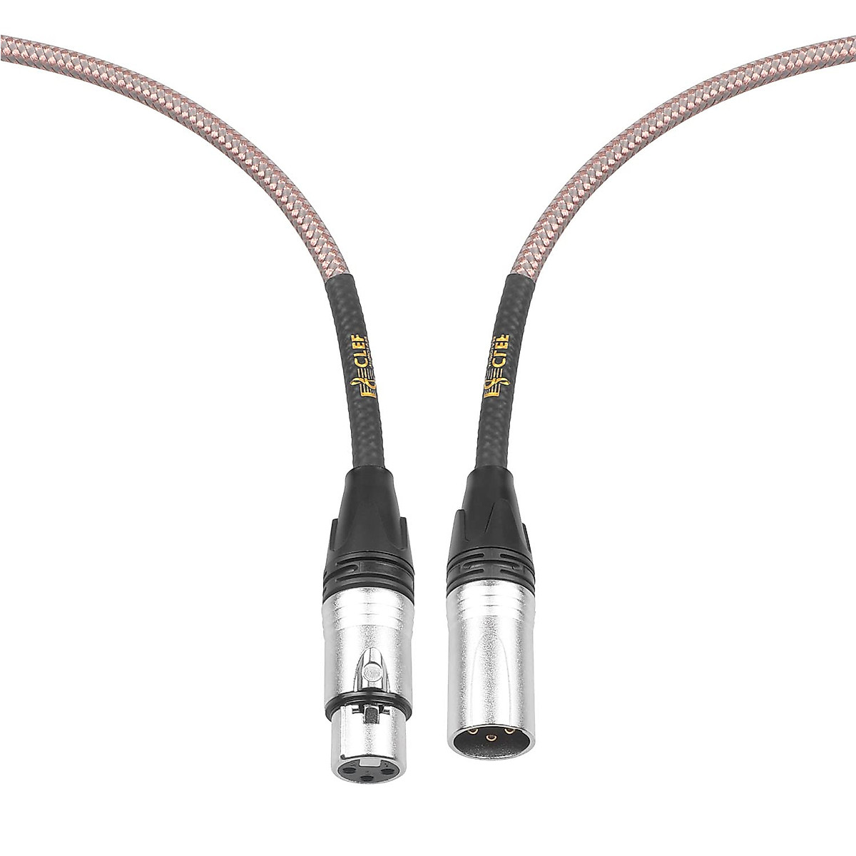 Clef Audio Labs XLR Cable, 12 Feet, Balanced 22AWG Cord, Male to Female, Gold Plated 3-Pin Connectors, Braided Jacket, Zinc Alloy Shell for Microphone, Studio Sound Mixer and Audio Interface