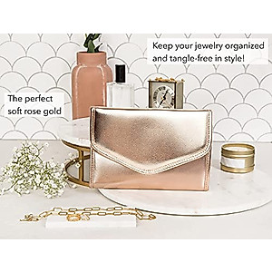 Altitude Boutique Travel Jewelry Organizer Roll Foldable Jewelry Case for Journey Packing Vacation-Rings, Necklaces, Bracelets, Earrings (Rose Gold, Medium)