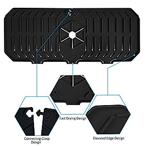 DIVIVID Silicone Faucet Handle Drip Catcher Tray, Faucet Mat for Kitchen Sink Splash Guard Behind Faucet for or Bathroom Farmhouse Bar Countertop RV(Black), 14.6x5.9x0.2