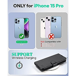 OCASE Compatible with iPhone 15 Pro Wallet Case, PU Leather Flip Folio Case with Card Holders RFID Blocking Kickstand [Shockproof TPU Inner Shell] Phone Cover 6.1 Inch 2023, Black