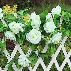 ASHINER 5 Pack 37.5 FT Artificial White Flower Garlands Fake Rose Vines Fall Decor Faux Floral Wall Hanging Plants for Wedding Arch Garden Home Party