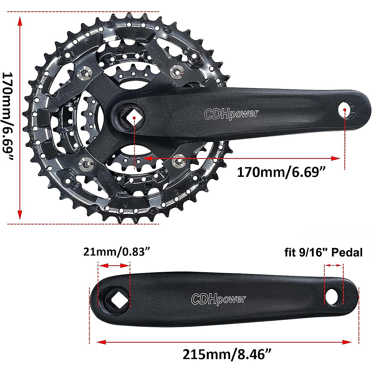 DONSP1986 Triple Speed Aluminum Alloy Square Crankset 170mm 104/64bcd 42/32/22T with Chainring Crankarms, Crank Set Chainset for Mountain Road Bike Fixed Gear Bicycle