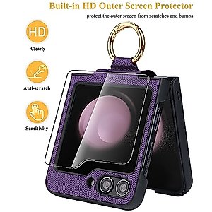 ATATOO for Samsung Galaxy Z Flip 5 Case with Ring & Kickstand & Built-in Screen Protector, Ultra-Thin Case Support Wireless Charging Durable Shockproof Anti-Slip Phone Case for Galaxy Z Flip 5, Purple