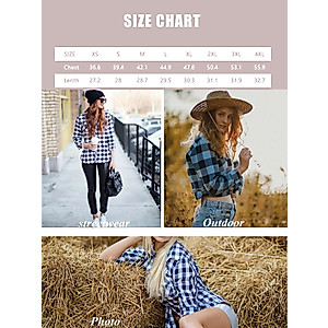 OCHENTA Women's Roll Up Sleeve Button Down Plaid Flannel Shirt Fall Casual Tops D005 Blue Black XS