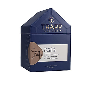 Trapp - No. 74 Tabac & Leather - 7 oz. House Box Candle - Aromatic Home Fragrance with Earthy Scent of French Tobacco, Grain Leather, & Woody Incense Notes - Petrolatum Wax