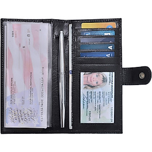 ESTALON Leather Checkbook Cover for Men & Women - Duplicate Checks - RFID Blocking - Slim Wallet with 5 Card Holder Slots - Personal & Business Checks - Standard Register - Gifts for Him, Her