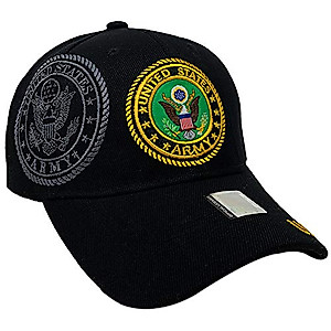 DANKONG Acrylic Military Hat - US Warriors Official Licensed Army Hat 3D Embroidered with Size Adjustable Hoop and Loop Closure for Men and Women - Circle Army Logo with Side Logo - Black