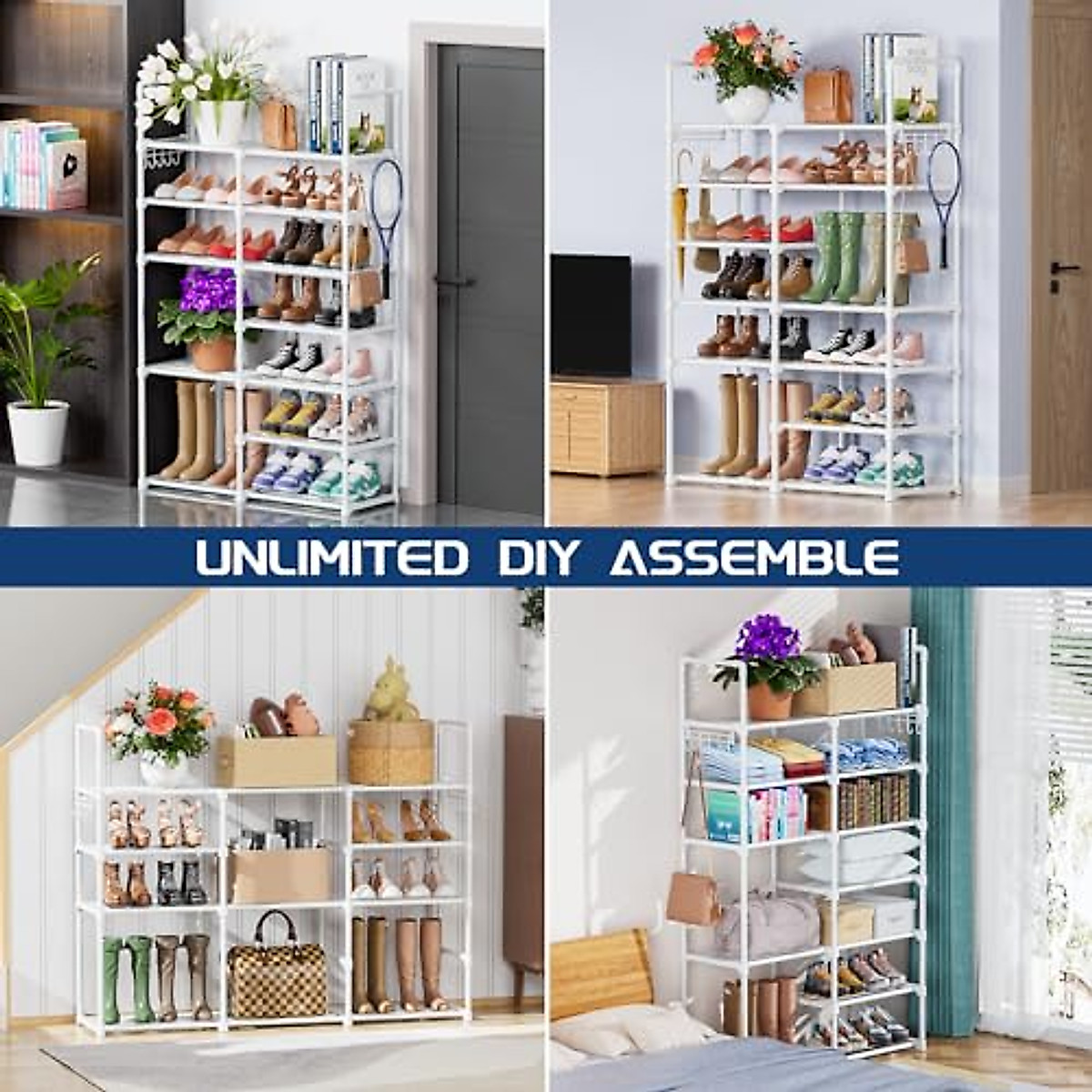 Mavivegue Metal Shoe Rack Organizer, 7 Tiers Tall Shoe Shelf Storage, Vertical Large Boot Rack, Stackable Shoe Racks for Entryway, Closet, Garage, Bedroom, Cloakroom -White