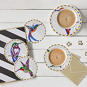 JHGCVX 10 Pcs Hummingbird Diamond Painting Coasters Kit,Diamond Art Coasters with Holder,Cute Hummingbird Diamond Painting Coasters for Adults Beginners and Kids Art Craft Supplies Gift