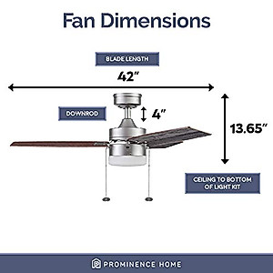 Prominence Home 51478-01 Reston Ceiling Fan, 42, Pewter