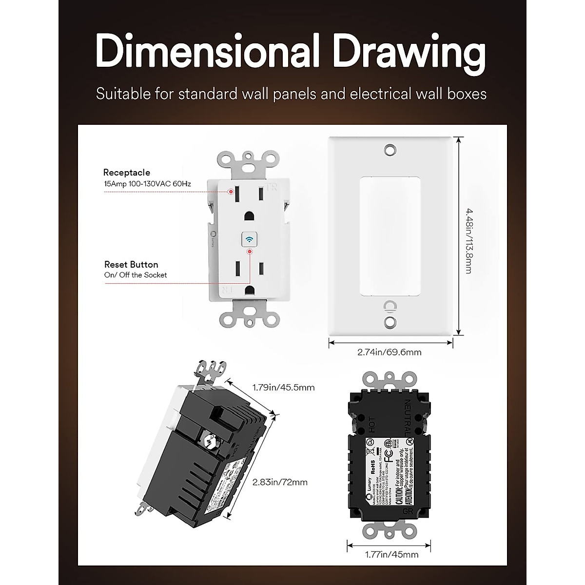 Smart WiFi in-Wall Outlet 15 Amp Tamper Resistant Split Duplex Receptacle - 2 Plugs, Compatible with Alexa, Google Home (No Hub Required)