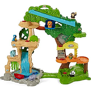 Fisher-Price Little People Toddler Playset Share & Care Safari 2-Ft Tall Toy with Lights Sounds & 7 Figures for Ages 1+ years