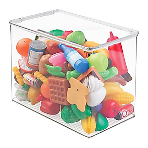 mDesign Plastic Stackable Toy Storage Bin Box with Hinged Lid for Organizing Living Room, Play Room, Bedroom - Organizer Containers for Children and Toddler Toys - Clear