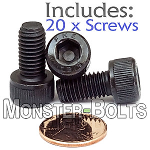 M8 / 8mm x 1.25 - Socket Head Caps Screws, Class 12.9 Alloy Steel w Black Oxide, DIN 912 / ISO 4762, Hex (Allen) Key Drive - MonsterBolts (20, M8 x 15mm)