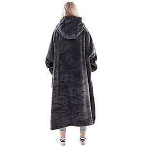 Waitu Wearable Blanket Sweatshirt Gifts for Women and Men, Super Warm and Cozy Giant Blanket Hoodie, Thick Flannel Blanket with Sleeves and Giant Pocket - Dark Gray