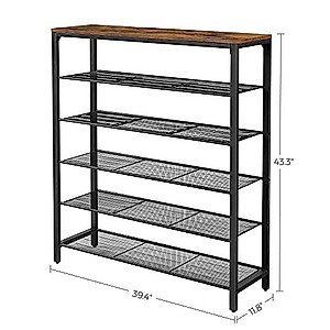 VASAGLE 6-Tier Shoe Rack, Shoe Organizer for Closet, Entryway, 24-30 Pairs of Shoes, Large Shoe Rack Organizer with 5 Metal Mesh Shelves, 11.8 x 39.4 x 43.3 Inches, Rustic Brown and Black ULBS016B01