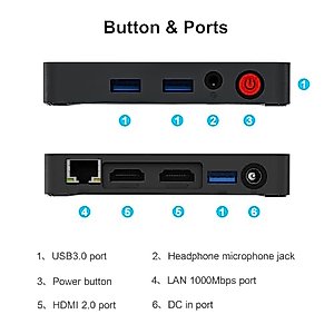 T5 Mini PC,Intel Processor N4020(up to 2.8GHz,4M Cache),Mini Computer with 4GB RAM+64GB eMMC,Dual Screen Display,HDMI+DP,USB3.0,2.4G/5GHz Dual WiFi 5, BT5.0,Gigabit Ethernet,Auto Power On