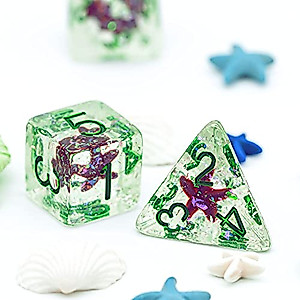 UDIXI 7PCS DND Dice, D&D Dice, Ocean Polyhedral Dice Set Role Playing Dice for Dungeons and Dragons RPG MTG Table Games (Green-Purple Starfish)