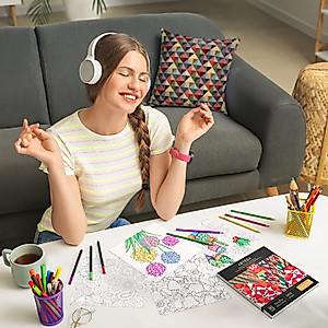 ARTEZA Adult Coloring Book, Floral Designs, 9x9 Inches, Stress-Relieving Coloring Pages with 50 One-Sided Images, 100 lb Paper