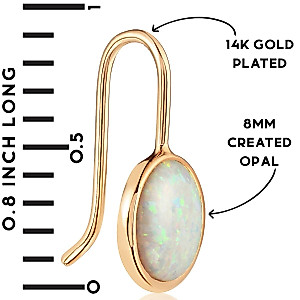 Opal Earrings for Women Gold Plated - Dainty Earrings for Women, 14K Gold Plated Dainty Gold Earrings, Gold Dangly Earrings for Woman, Created White Opal Jewelry for Women, Bridesmaid Earrings