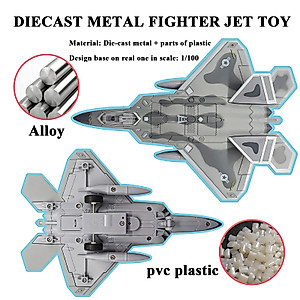 OTONOPI Fighter Jet Toy F-22 Raptor Fighter Bomber Aircraft Diecast Army Fighting Jet 1/100 Airplanes Model with Lights and Sounds for Kids