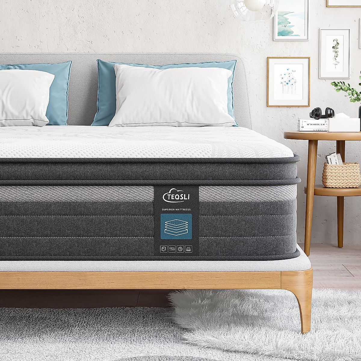 TeQsli Full Mattress, 10 Inch Gel Memory Foam Hybrid Mattress Full Size Pocket Springs Mattress with Motion Isolation & Pain Relief, Medium Firm Support, CertiPUR-US