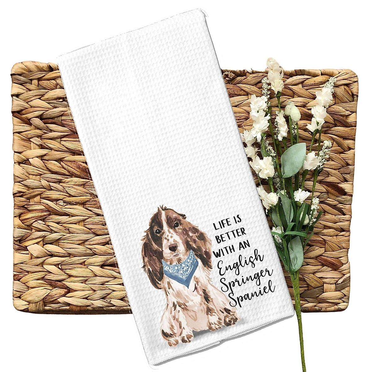 Watercolor Life is Better with an English Springer Spaniel Microfiber Kitchen Tea Bar Towel Gift for Animal Dog Lover