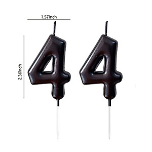 2.36" 44th Number Candles Birthday Gifts for Women Men Birthday Decorations Birthday Candles Numbers Happy Birthday Candles for Cake 2 Candle for Women for Men (Black)