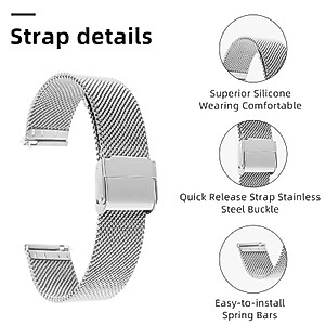 cobee Milanese Mesh Watch Bands, Quick Release Replacement Watch Straps Adjustable Stainless Steel Watchbands for Men Women Universal Metal Mesh Straps Compatible with 20mm Lug Width(Silver, 20mm)