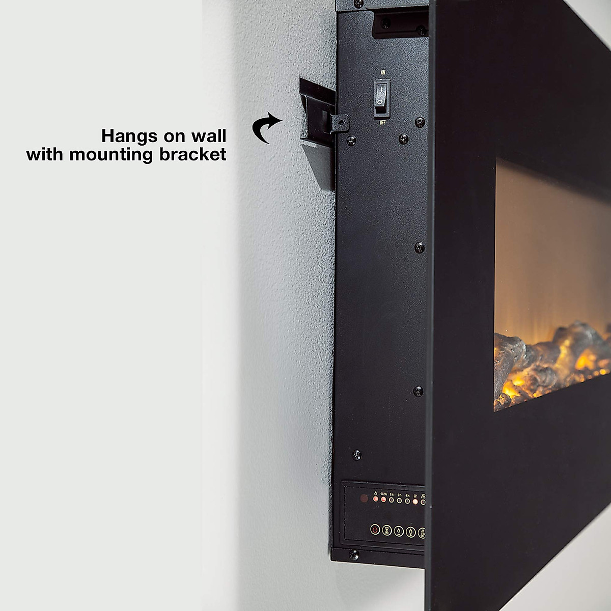 Touchstone 80026 - Stainless Electric Fireplace - (Stainless) - 50 Inch Wide - On-Wall Hanging - Log & Crystal Included - 5 Flame Settings - Realistic Flame - 1500/750W - Timer & Remote