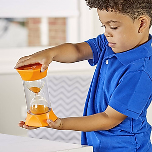 hand2mind Orange Jumbo Sand Timers, 5 Minute Sand Timer, Hourglass Sand Timer with Soft Rubber End Caps Offers Quiet Pausing, Classroom Sand Timers for Kids, Teeth Brushing and Game Timer (Set of 1)