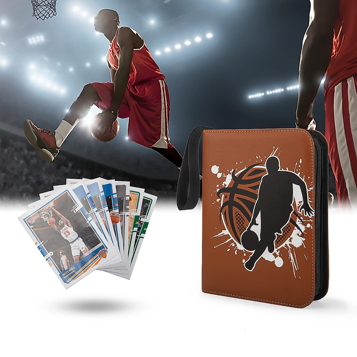Yinke Basketball Baseball Football Card Binder Sleeves for Trading Cards,Holds Up to 400 Cards with 50 Premium 4-Pocket Page, Hard Organizer Carry Cover Collectors Storage Bag(Dark brown)