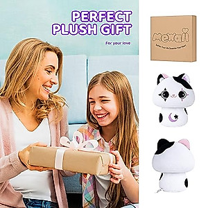 Mewaii 8 Inch Mushroom Plush, Cute Cat Plush Pillow Soft Plushies Squishy Pillow, Black Cat Stuffed Animals, Kawaii Cow Plush Toys Home Decoration Gift for Girls Boys