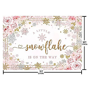 AIBIIN 7x5ft Winter Baby Shower Backdrop for Girls A Little Snowflake is on The Way Baby Shower Photography Background Pink Floral Gold Snowflake Baby Shower Party Decorations Supplies Banner