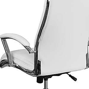 Flash Furniture Rebecca High Back Designer White LeatherSoft Smooth Upholstered Executive Swivel Office Chair with Chrome Base and Arms