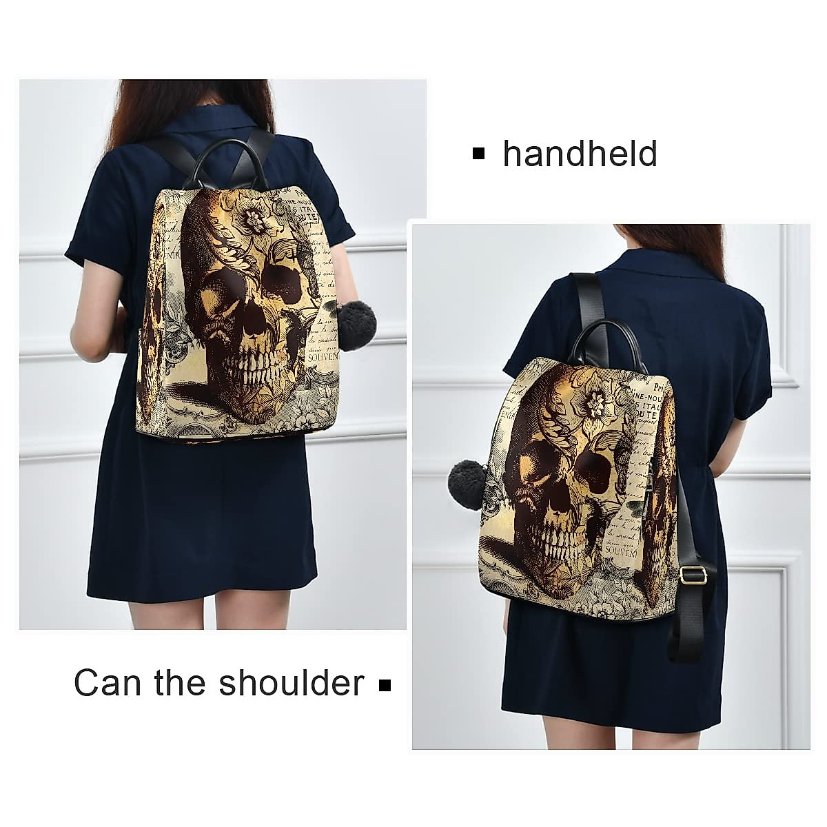 ALAZA Day of the Dead Skull Flower Women Backpack Anti Theft Back Pack Shoulder Fashion Bag Purse