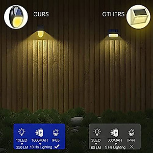 XINREE Solar Deck Lights Outdoor, LED Solar Fence Lights Waterproof Lamp for Wall Backyard Porch, Patio, Pool,Step Stairs, Yard, Garden, Pathway (4 Pack, 10 LED Warm Yellow)
