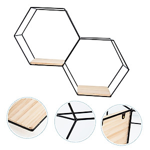 Garneck Wall Shelf Norse Decor Decorative Floating Shelf Modern Geometric Shelves Hexagon Floating Shelves Metal Corner Shelves Wall-Mounted Hexagon Floating Shelf Organizer Iron Small